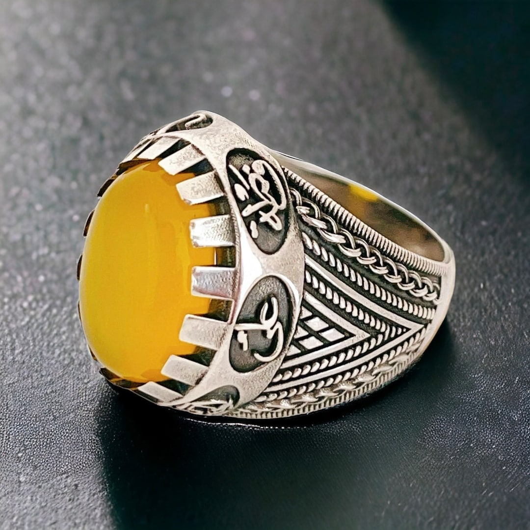 Shia Ring – Ahlulbayt 925 Silver, Panjtan Islam, Yellow Agate Stone ...