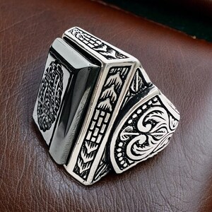 Rectangle ARBIC ISLAMIC Natural Hematit Hadid 925 Silver Quranic ...