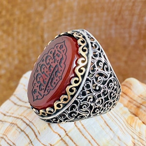 Hand Engraved, Holy Quran Shia Hz Ali ,red Yemeni Akik Ring, Shia ...