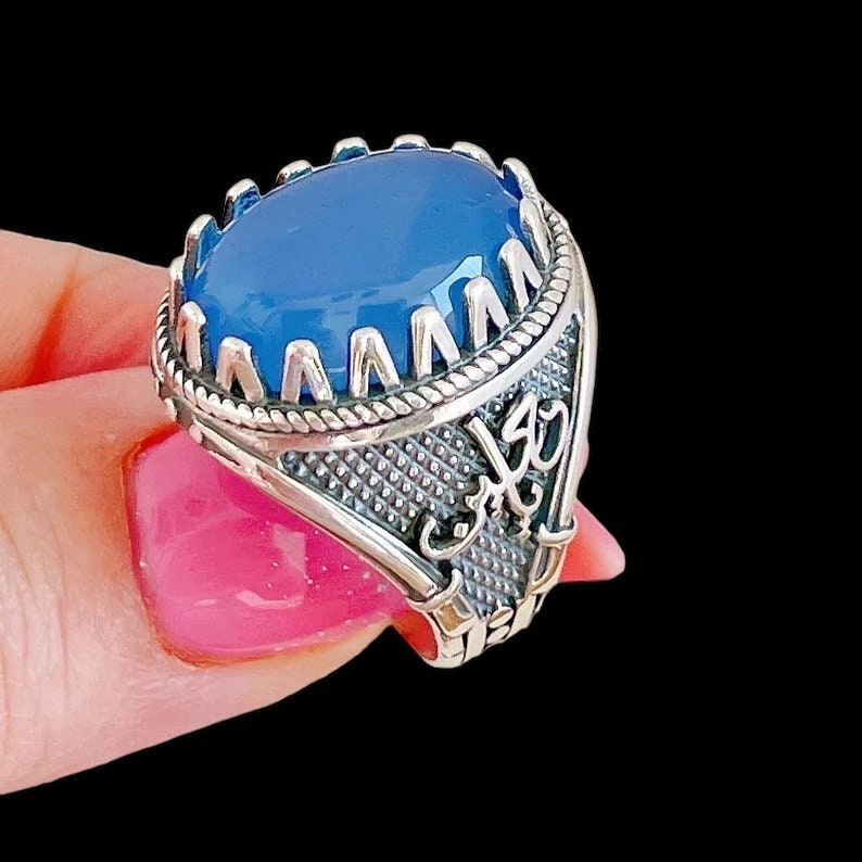 Blue Agate Stone 925 Sterling Silver Ring - Islamic Shia Design - Etsy