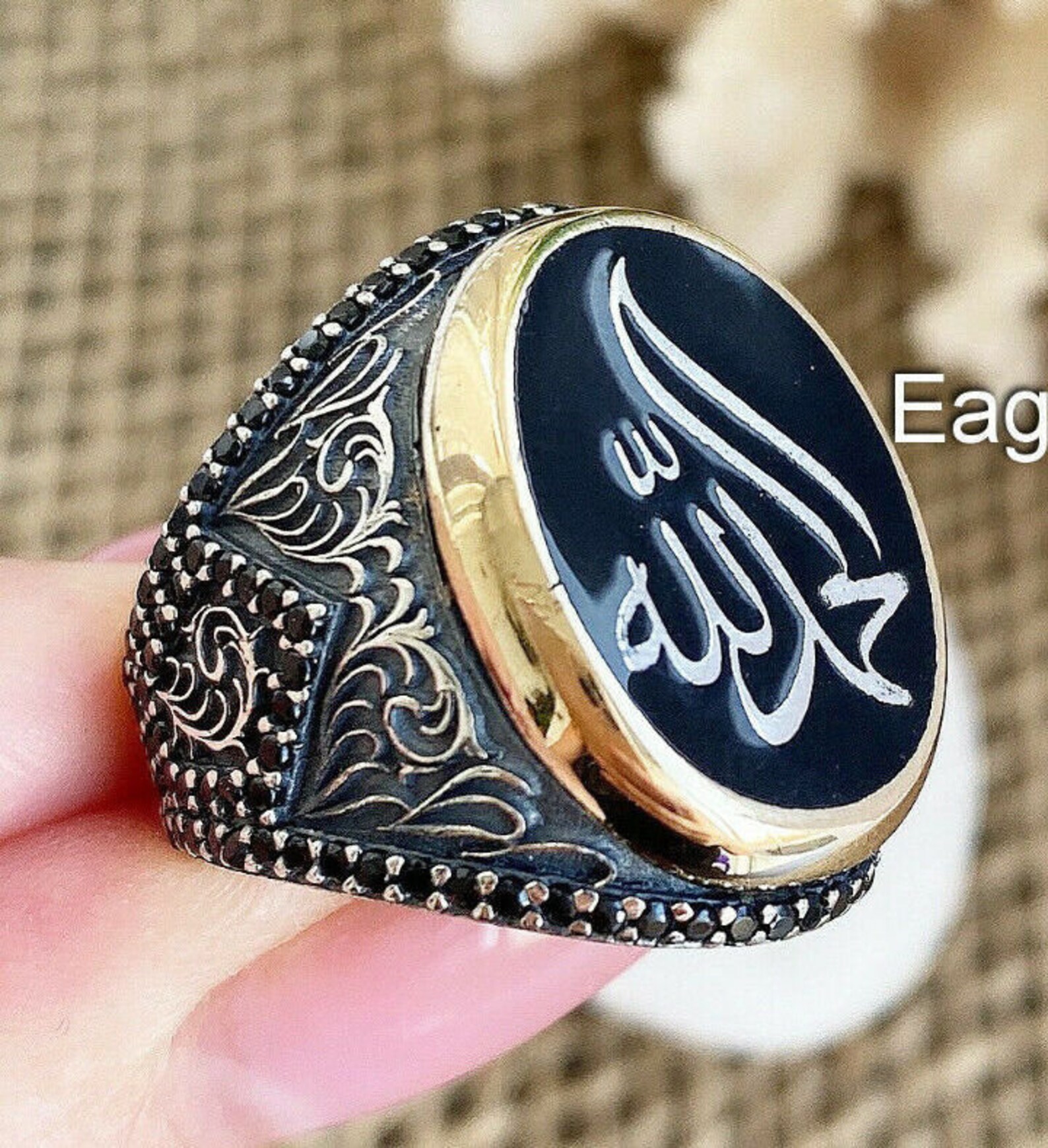 Sterling Silver Muslim Symbol Ring Allah Arabic Thanks God of - Etsy