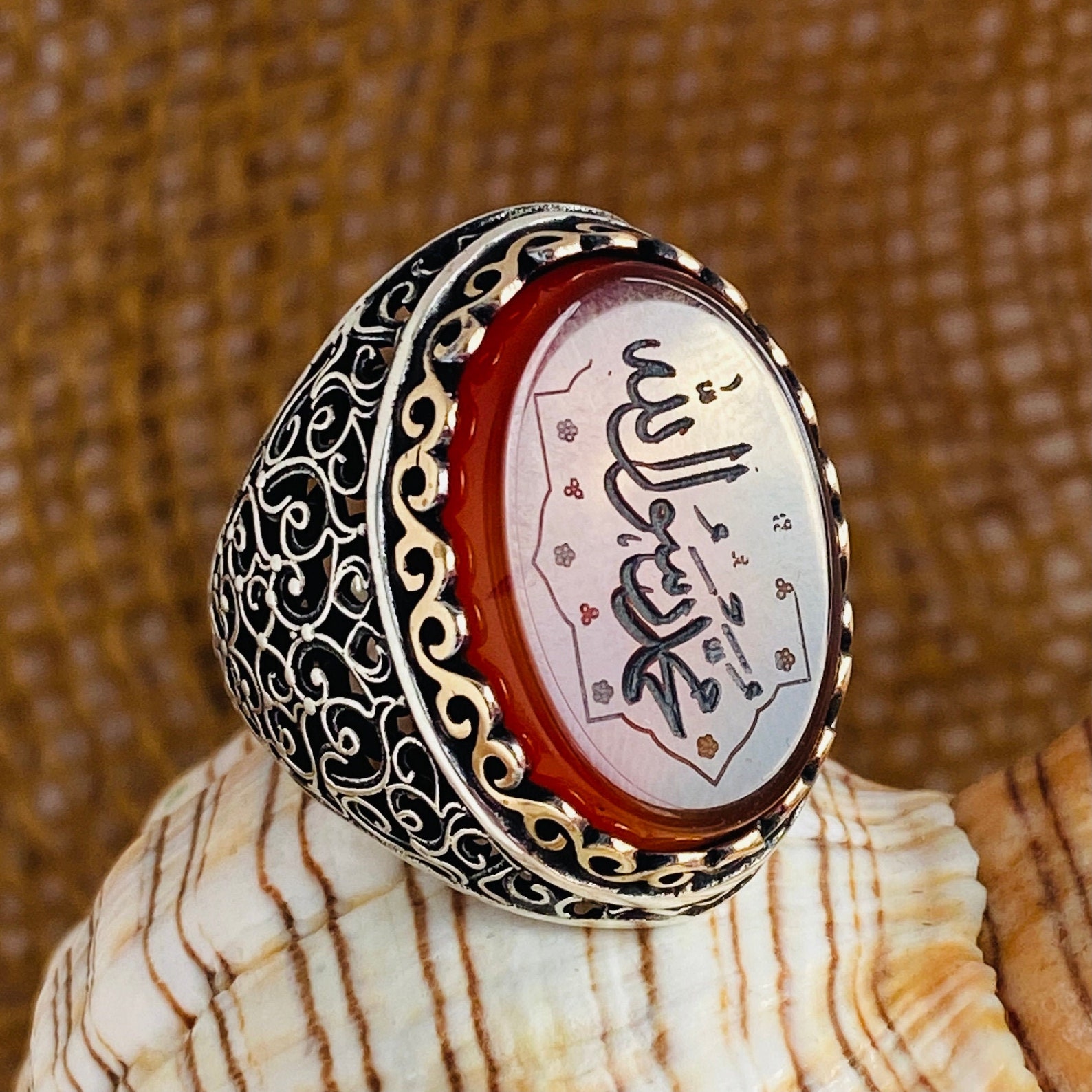Hand Engraved Seal of Prophet Muhammad red Yemeni Akik Ring - Etsy