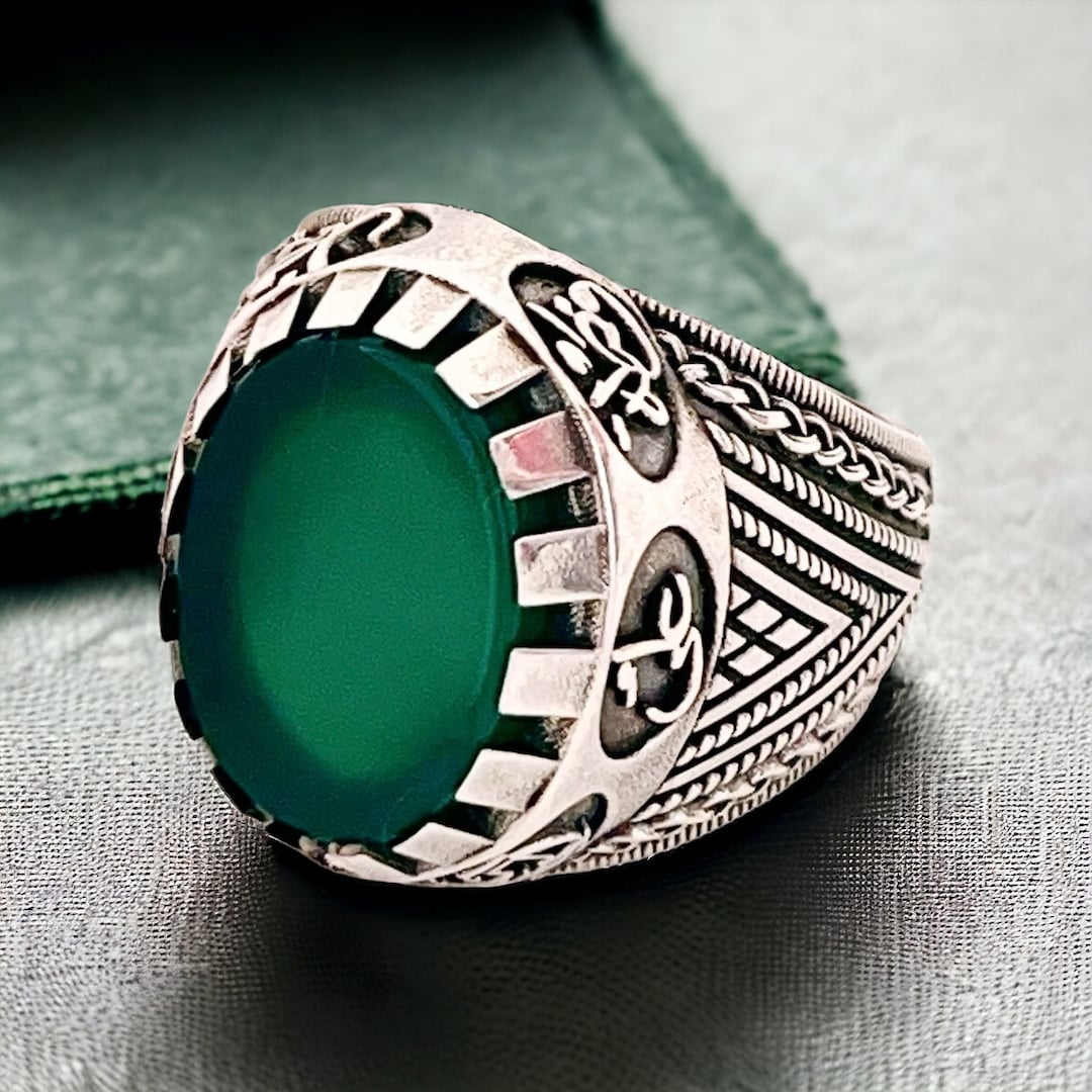 Shia Ring – Ahlulbayt 925 Silver, Panjtan Islam, Flat Yemeni Green ...
