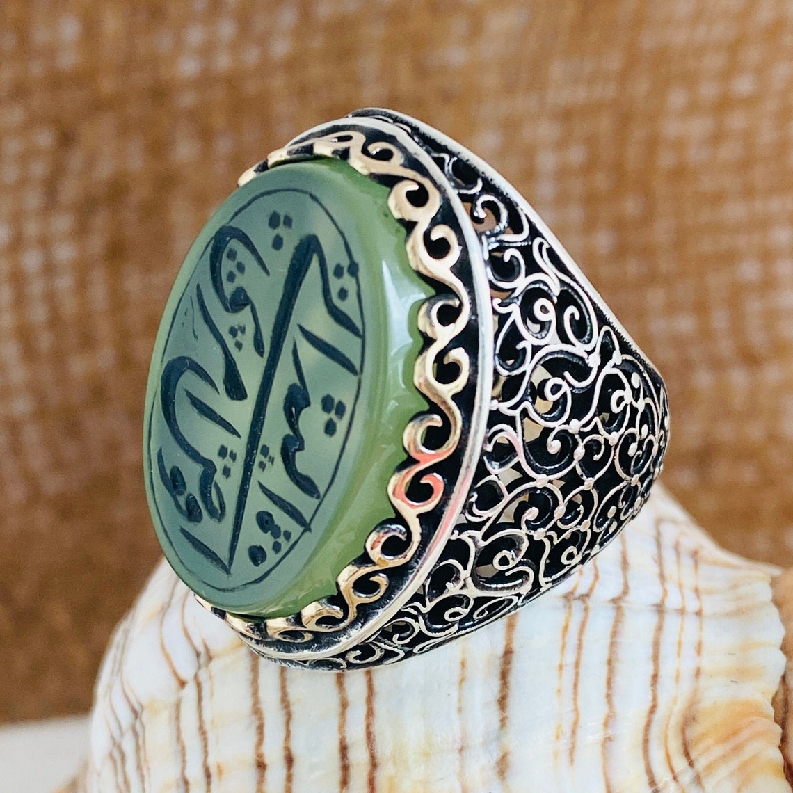 Hand Engraved Ringholy Quran green Yemeni Akik Ring Shia - Etsy