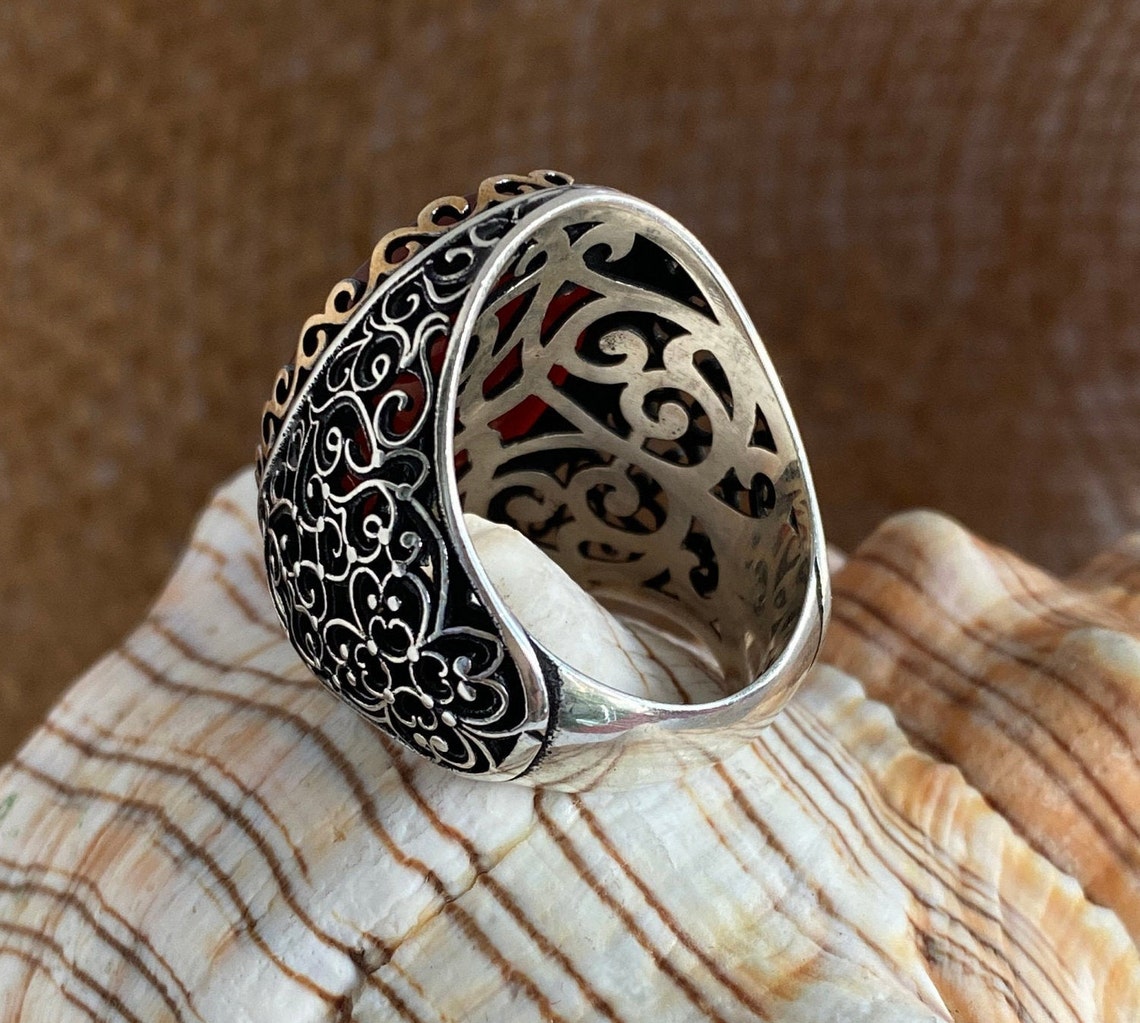 Hand Engraved Holy Quran Shia Hz Ali red Yemeni Akik Ring | Etsy