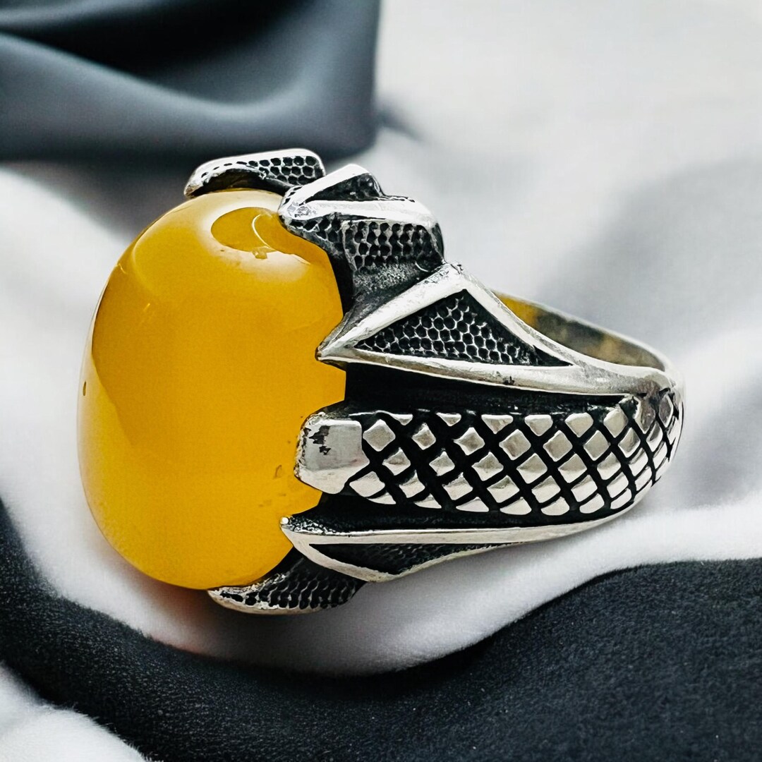 Hirz Sharaf Al Shams 925 Silver Natural Akik Ring ,hz Ali Ya Hossein ...