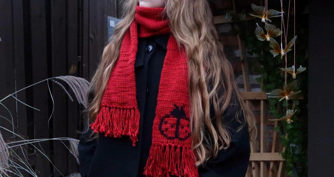 Knit Ladybug Scarf, Double Layer Tassel Neckwarmer, Ladybug Lover Gift ...