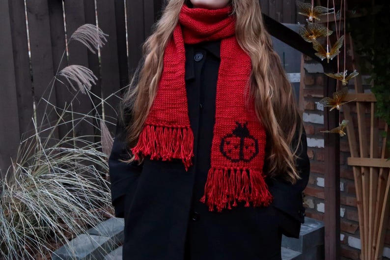 Knit Ladybug Scarf, Double Layer Tassel Neckwarmer, Ladybug Lover Gift ...