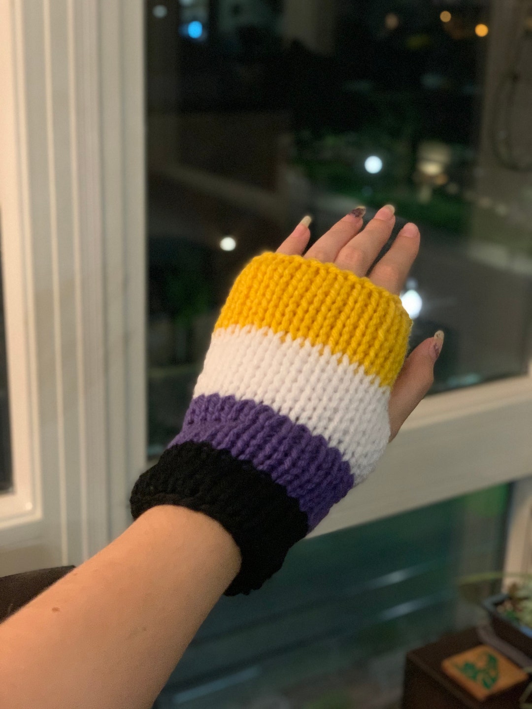 Nonbinary Pride Flag Knit Fingerless Gloves - Etsy