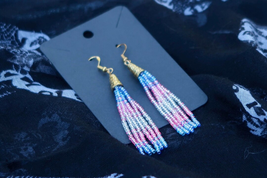 Transgender Beaded Earrings, LGBTQ+ Pride Tassel Earrings, Trans Pride ...
