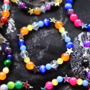 Aroace Pride Flag Star Beaded Gemstone Bracelet, Stretchy Beaded ...