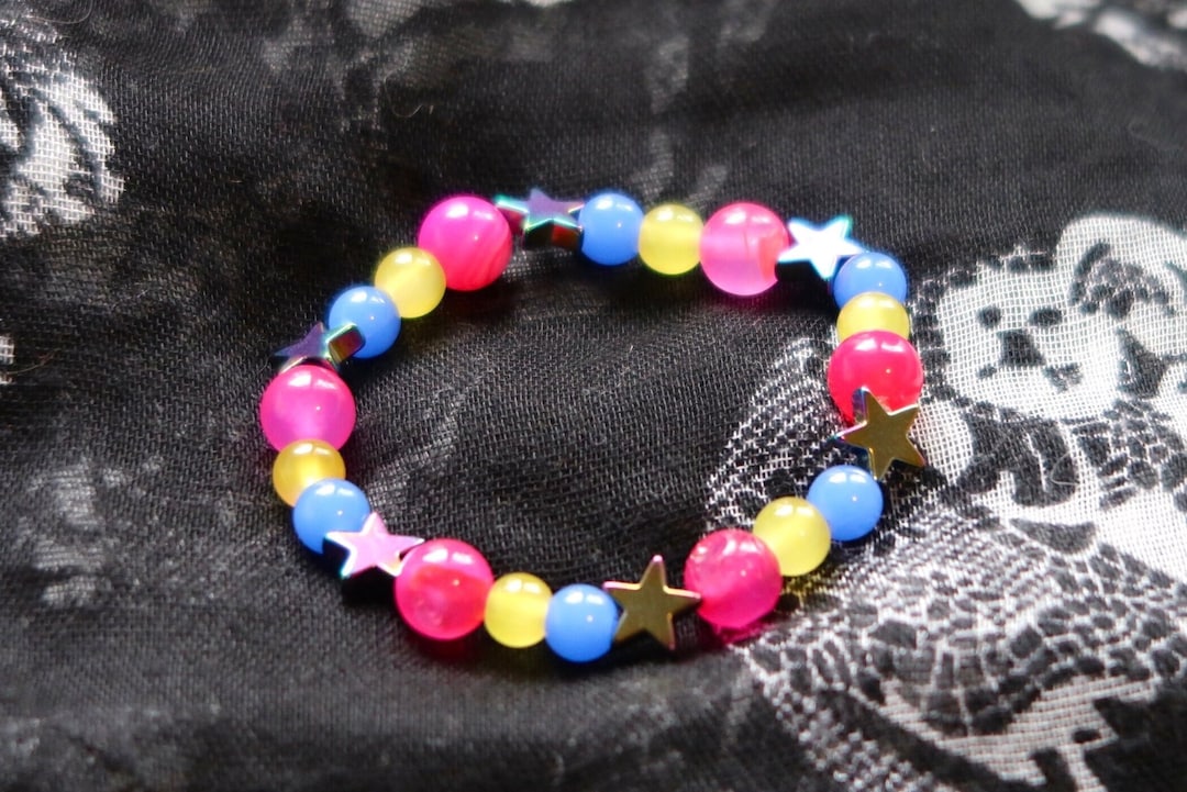 Pansexual Panromantic Pride Flag Star Beaded Gemstone Bracelet ...