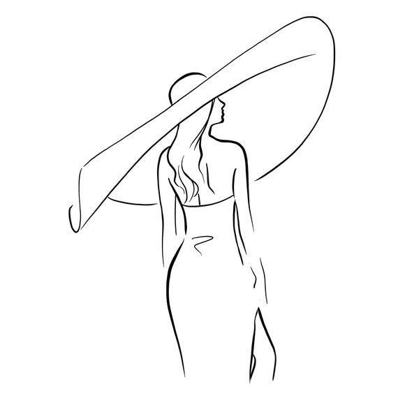 Fashion Sketch Big Hat Woman Printable Wall Artfashion | Etsy