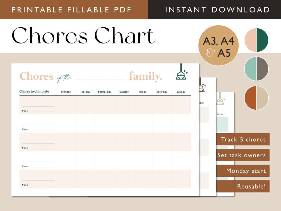 Printable Family Chores Chart Poster Home Organisation - Etsy Israel