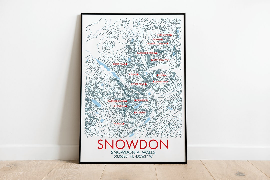 Snowdon Snowdonia Contour Lines Print Map Print Wales - Etsy