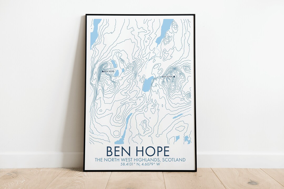 Ben Hope Contour Lines Print Map Print Scotland Print Topographic Print ...