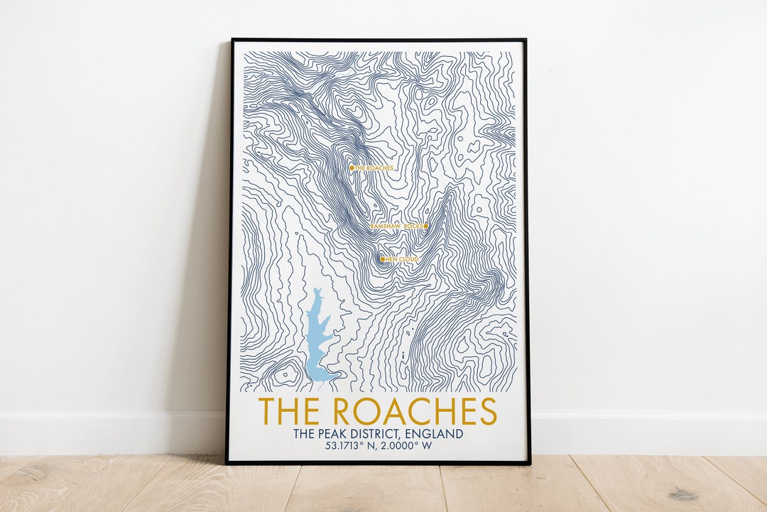 The Roaches, the Peak District National Park, Contour Lines Print ...