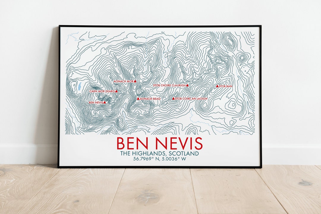 Ben Nevis Contour Lines Print Map Print Scotland Print Topographic ...