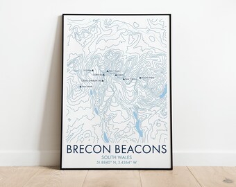 Pen Y Fan Map Modern Minimal Mountain Print Brecon Beacons National ...