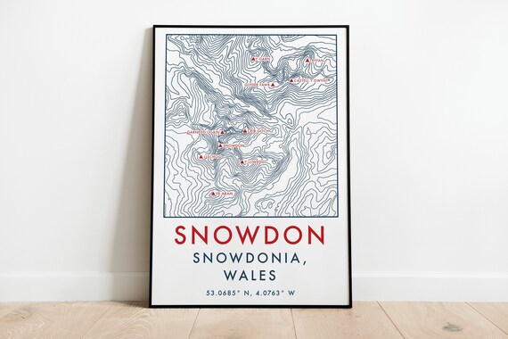 Snowdon Snowdonia Contour Lines Print Map Print Wales | Etsy