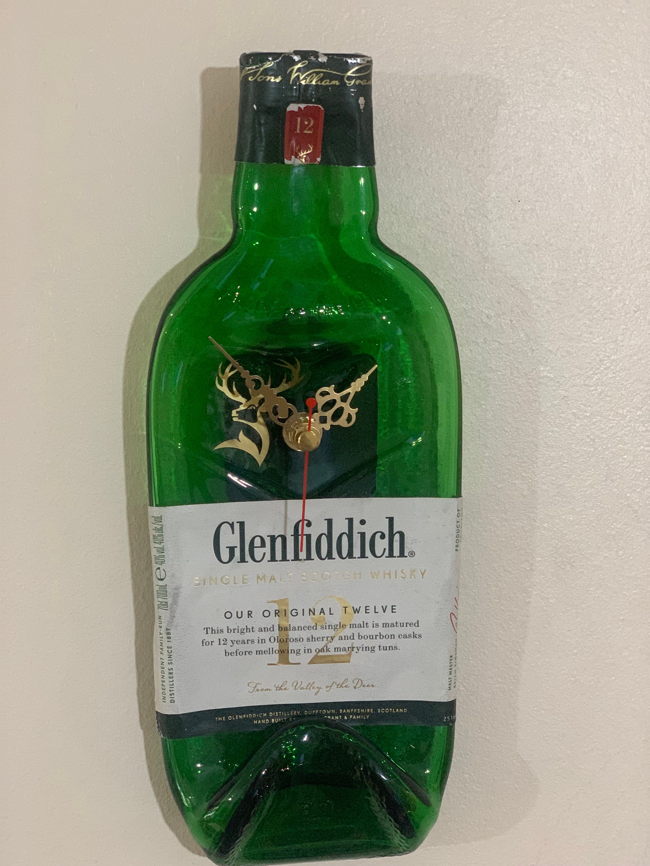 Glenfiddich 12 Years Old Whiskey Squashed / Flattened Bottle Wall Clock ...