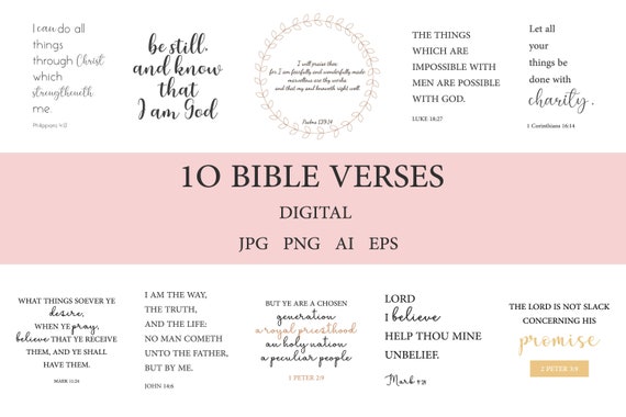 10 Bible Verses Christian Quotes Bundle AI EPS Jpeg PNG - Etsy