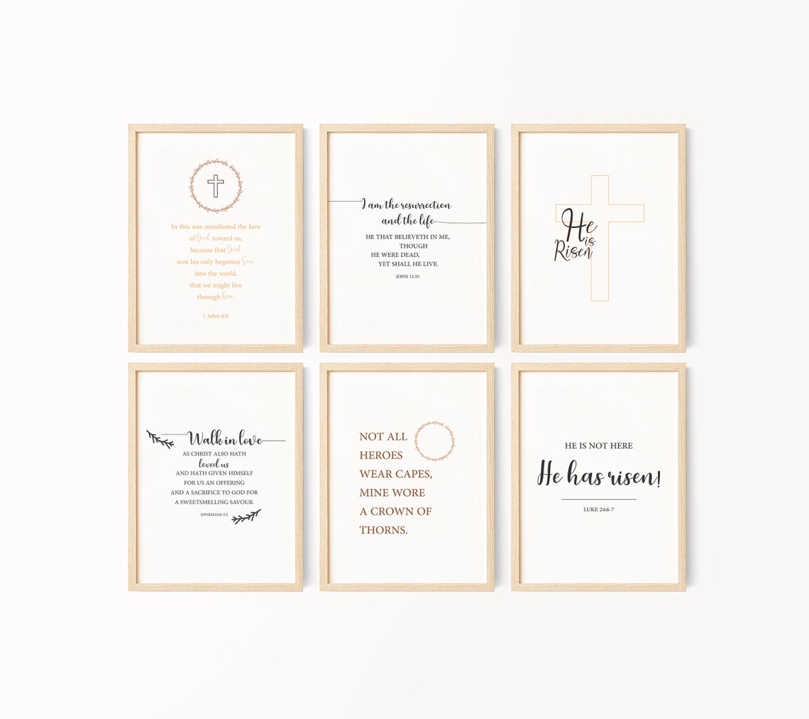 Easter Poster, Set of 6 Prints, Easter Bible Verses, Easter Wall Decor ...