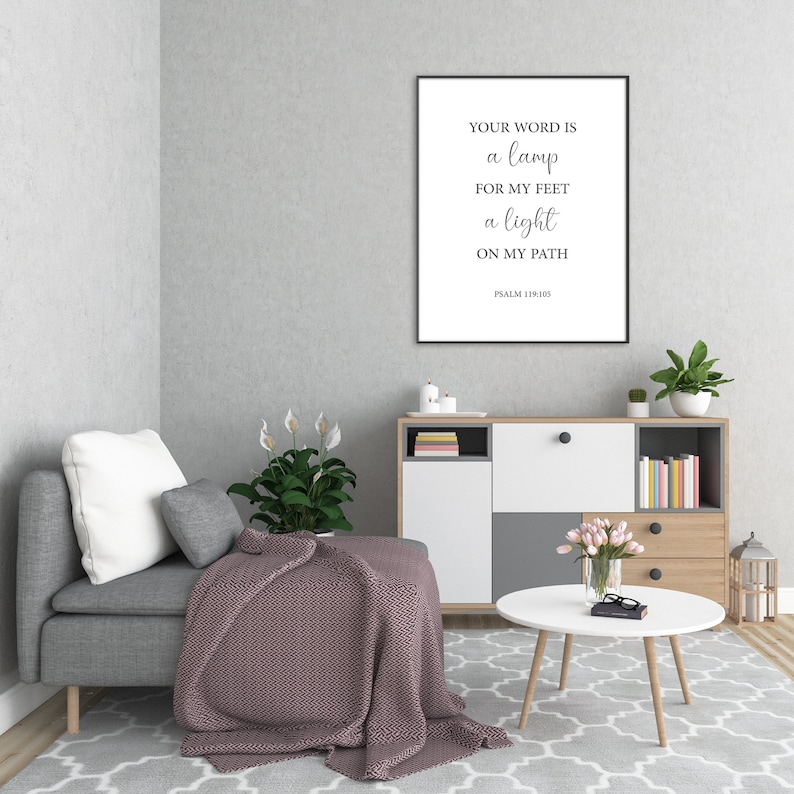 Bible Verse Wall Art, Psalm 119:105, Christian Poster, Biblical Quote ...