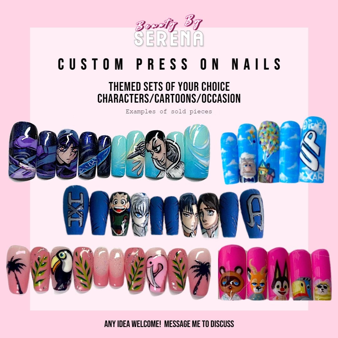 Custom Press on Nails. Themed Sets of Your Choice Characters/cartoons ...