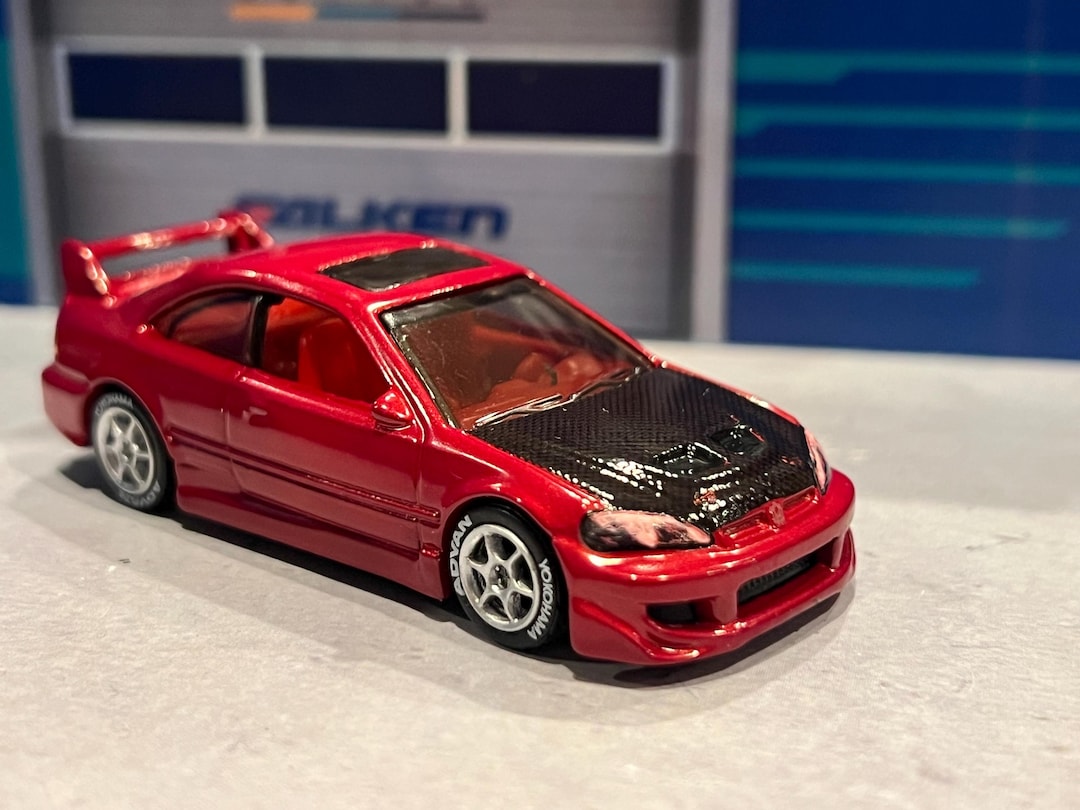 Hot Wheels Honda Civic Si Em1 Custom Red With Real Rider Wheel Swap - Etsy