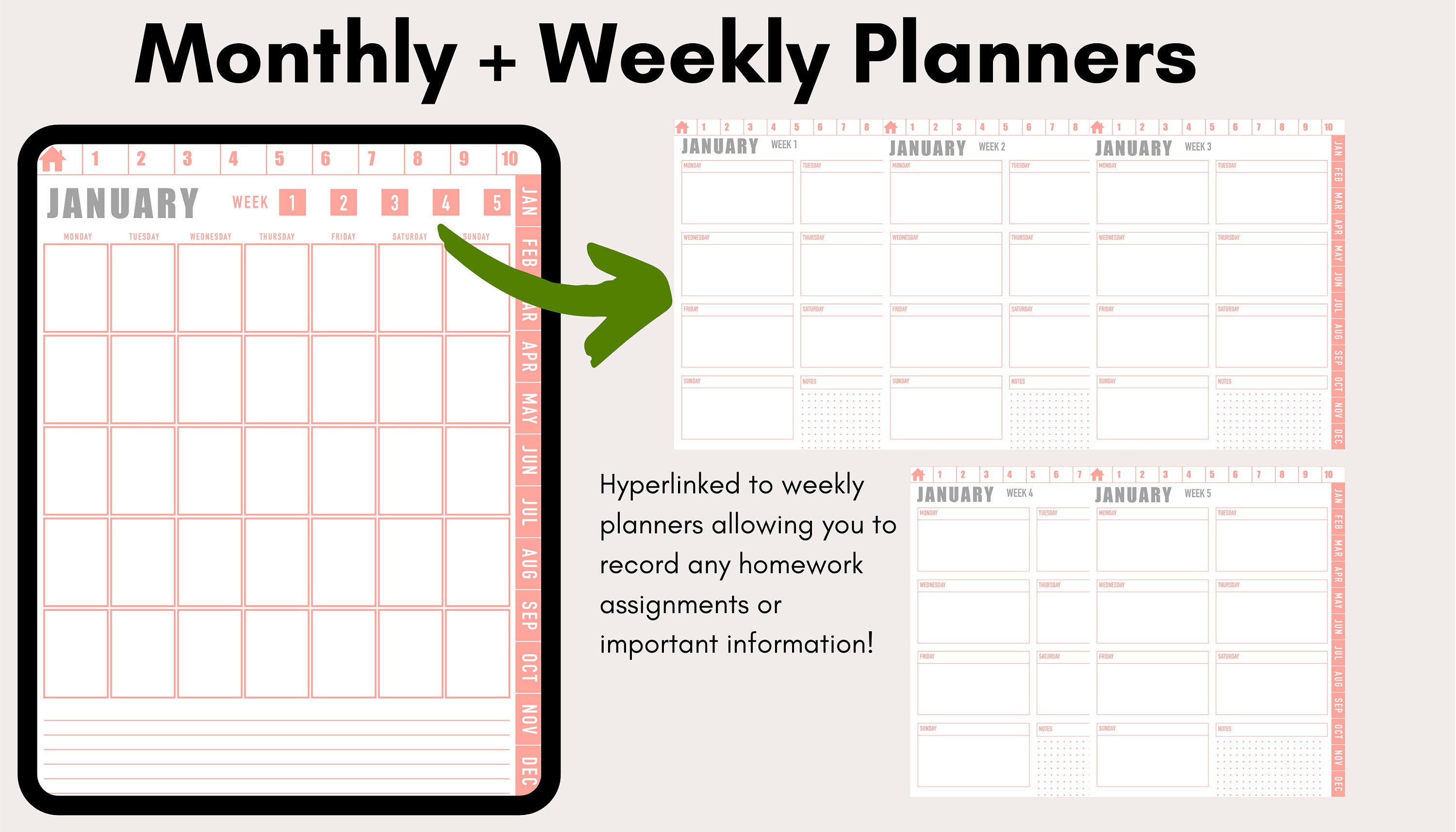 Pink Student Planner Digital Planner for College School - Etsy