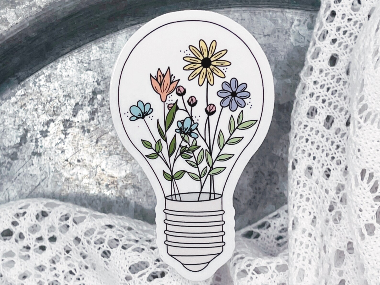 Floral Light Bulb Sticker, Aesthetic Botanical Sticker for Water Bottle ...