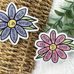 Positive Affirmation Flower Sticker Set Self Love Self Care - Etsy