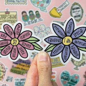 Positive Affirmation Flower Sticker Set Self Love Self Care - Etsy