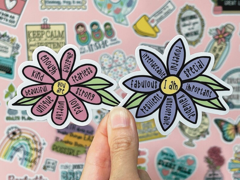 Positive Affirmation Flower Sticker Set Self Love Self Care - Etsy