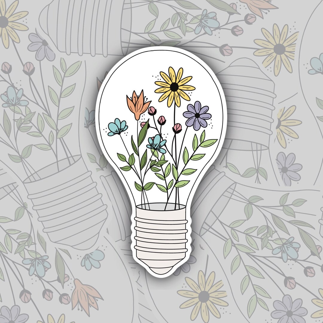 Floral Light Bulb Sticker, Aesthetic Botanical Sticker for Water Bottle ...