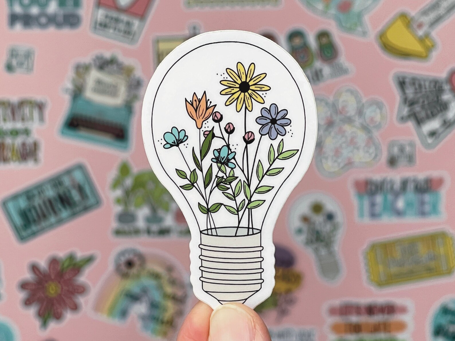 Floral Light Bulb Sticker, Aesthetic Botanical Sticker for Water Bottle ...