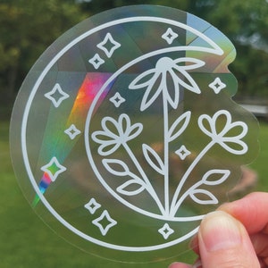 Floral Moon Suncatcher, Stars Suncatcher Sticker, Celestial Rainbow ...