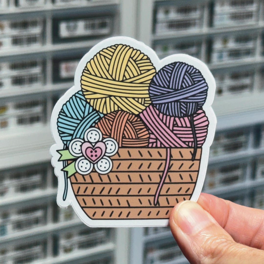 Yarn Basket Sticker, Knitting Sticker, Crochet Sticker, Yarn Sticker ...