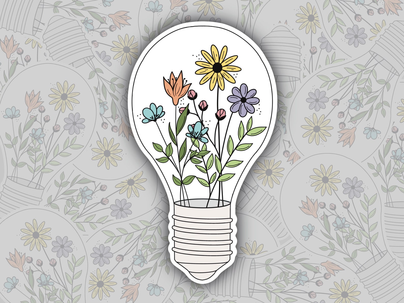 Floral Light Bulb Sticker Aesthetic Botanical Sticker for | Etsy