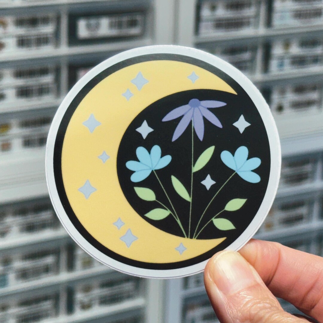 Celestial Floral Moon Sticker, Crescent Moon Decal, Celestial Moon ...