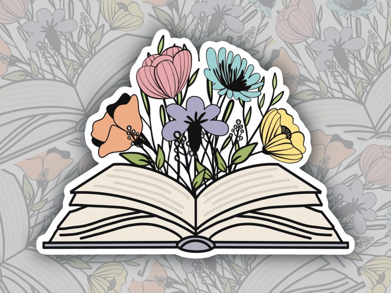 Floral Open Book Sticker Flower Reading Bookish Stickers - Etsy
