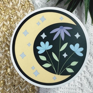 Celestial Floral Moon Sticker, Crescent Moon Decal, Celestial Moon ...