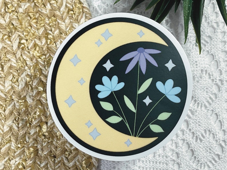 Celestial Floral Moon Sticker Crescent Moon Decal Celestial - Etsy