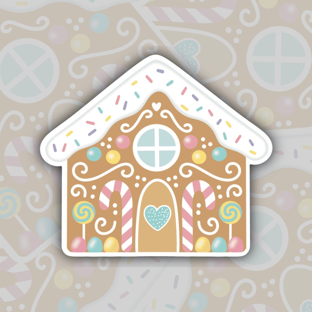 Gingerbread House Sticker, Cute Pink Pastel Xmas Decal, Gingerbread ...