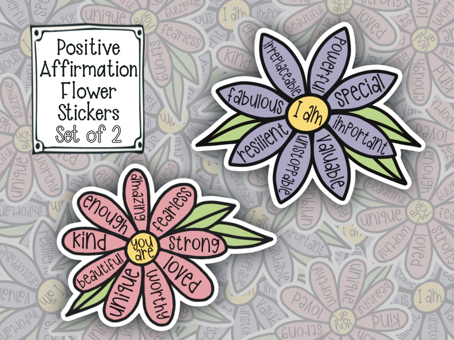 Positive Affirmation Flower Sticker Set Self Love Self Care | Etsy