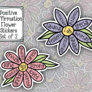 Positive Affirmation Flower Sticker Set Self Love Self Care | Etsy