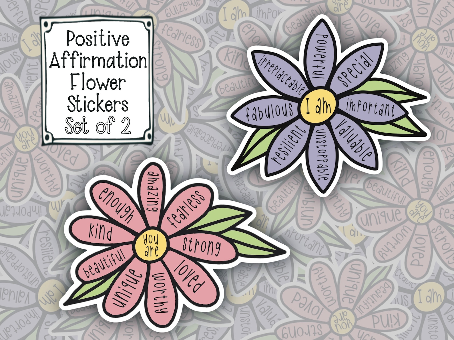 Positive Affirmation Flower Sticker Set Self Love Self Care - Etsy