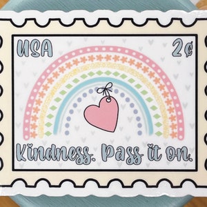 Kindness Sticker, Postage Stamp Sticker, Rainbow Heart Decal, Kindness ...