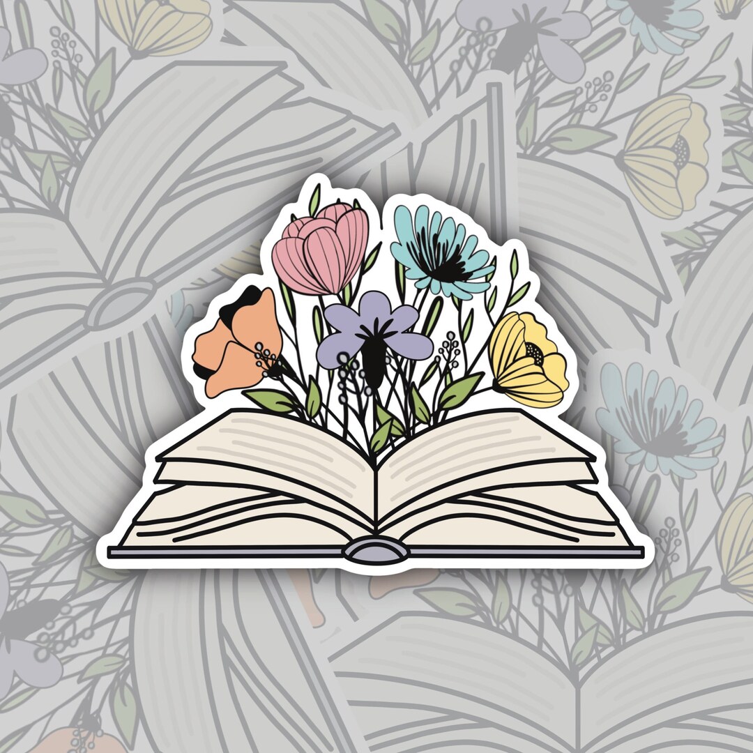 Floral Open Book Sticker Flower Reading Bookish Stickers - Etsy